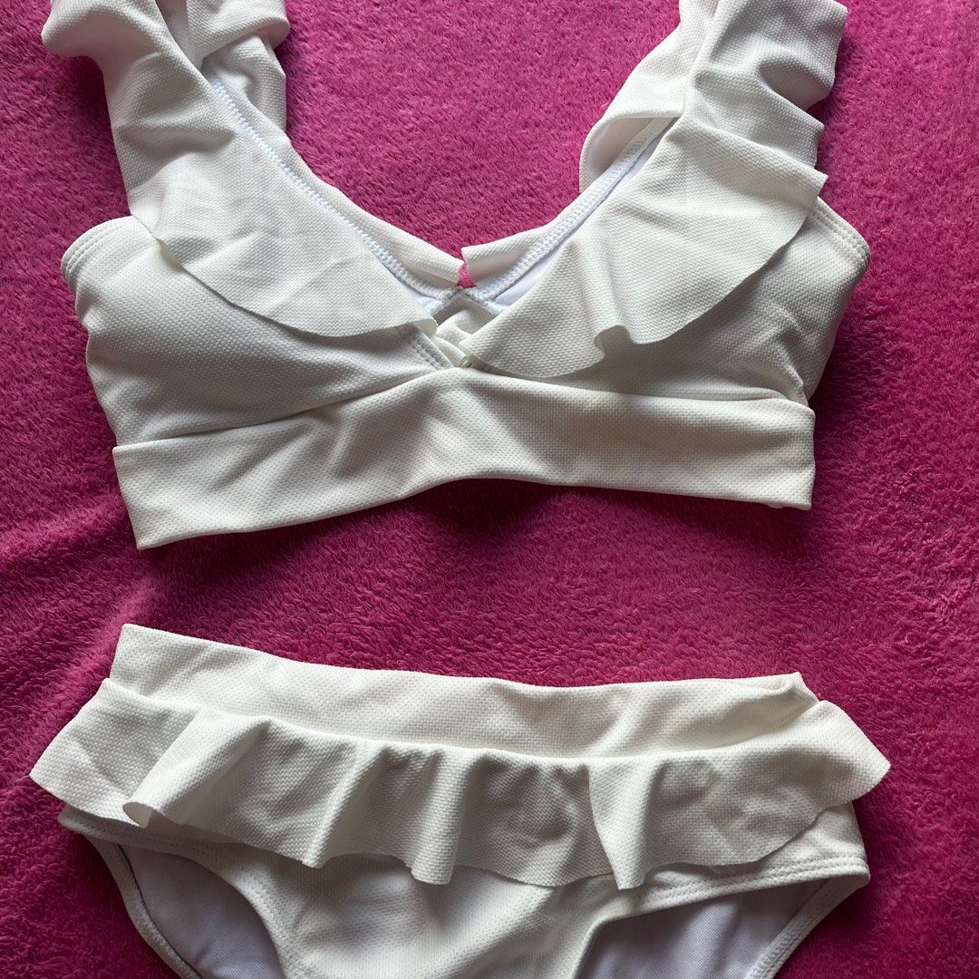 Cream Ruffles Bikini Swimsuit, Women's Fashion, Swimwear, Bikinis ...