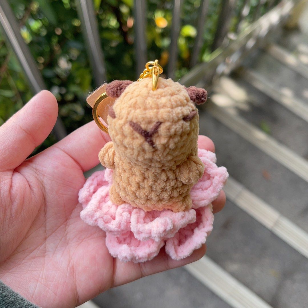 crochet capybara with orange / lotus, Hobbies & Toys, Stationery ...