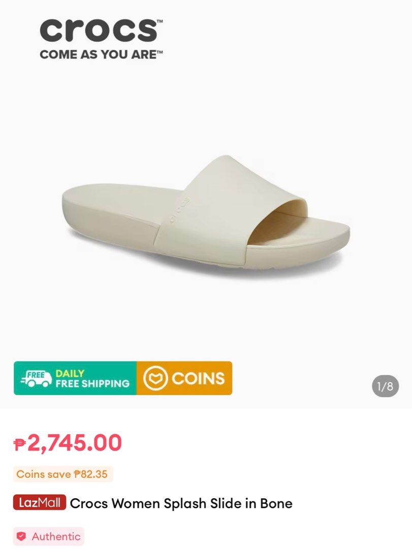 Crocs Women Splash Slide in Bone, Women's Fashion, Footwear, Flats ...