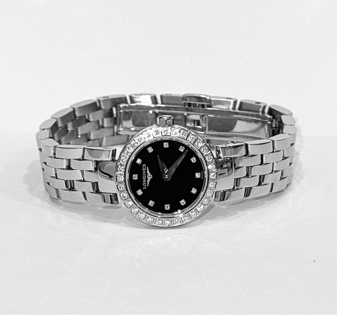 LONGINES DolceVita 25MM Black Dial Diamond Bezel Women's Watch (W0836 ...