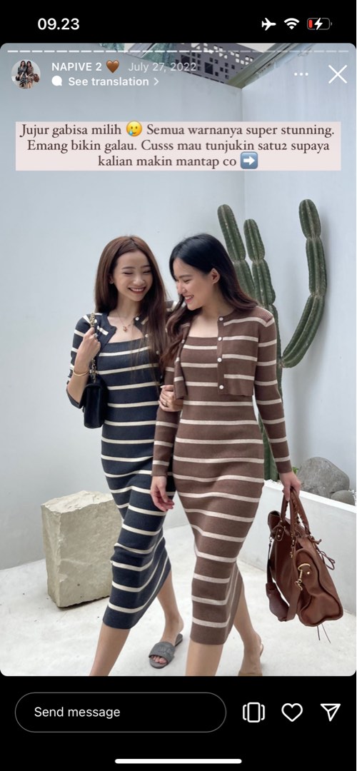 MODELANO - napive set / stripes dress and cardigan (brown), Fesyen Wanita, Pakaian Wanita, Gaun ...