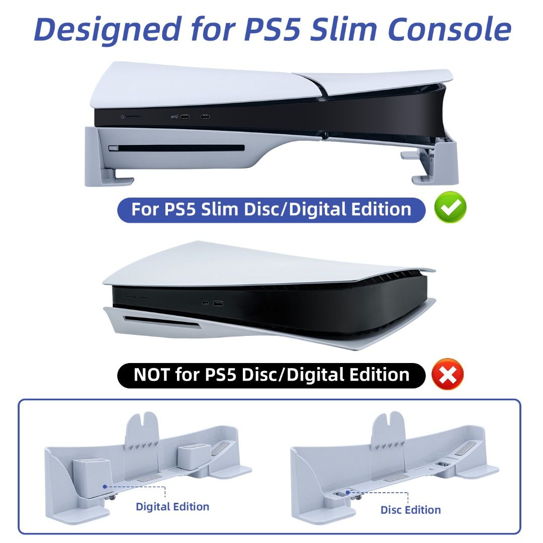 PGTECH PS5 Slim UHD/數位版主機平放橫放支架 帶4端口USB2.0 HUB擴展集線器 (只兼容PS5 Slim遊戲機), 電子遊戲, 遊戲機配件, 遊戲週邊商品 ...