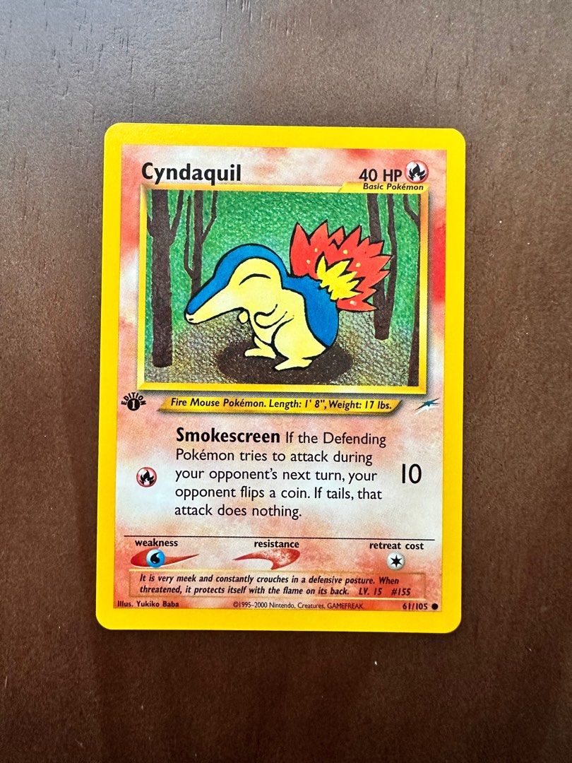 Cyndaquil 61/105 Common 1st Edition Pokemon Card, Hobbies & Toys, Toys ...