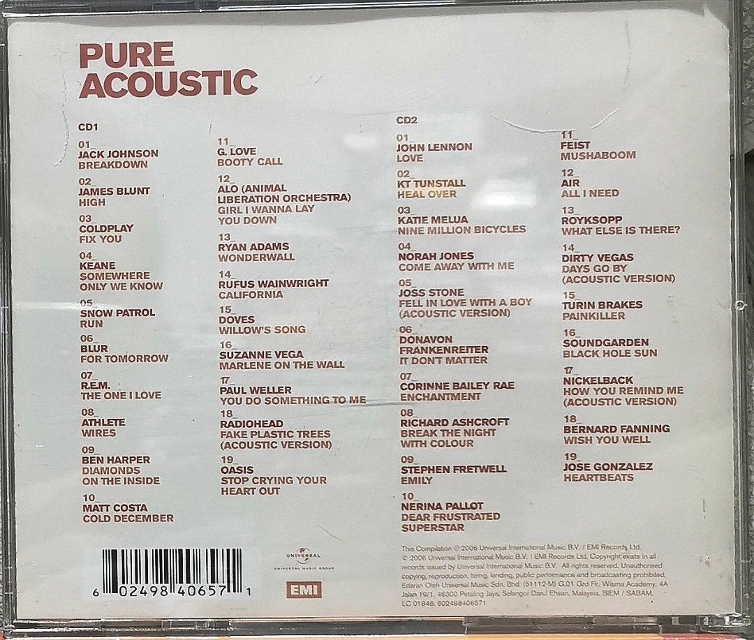 PURE ACOUSTIC 2CD COMPILATION, Hobbies & Toys, Music & Media, CDs ...