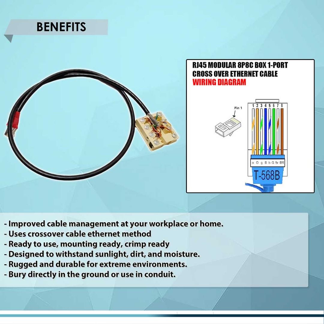 RJ45 MALE CAT6 OUTDOOR LAN CABLE to RJ45 MODULAR 8P8C BOX 1-PORT ...