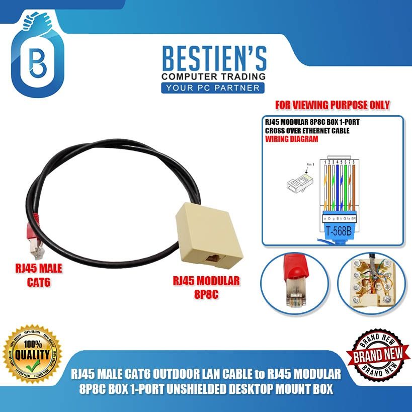 RJ45 MALE CAT6 OUTDOOR LAN CABLE to RJ45 MODULAR 8P8C BOX 1-PORT ...