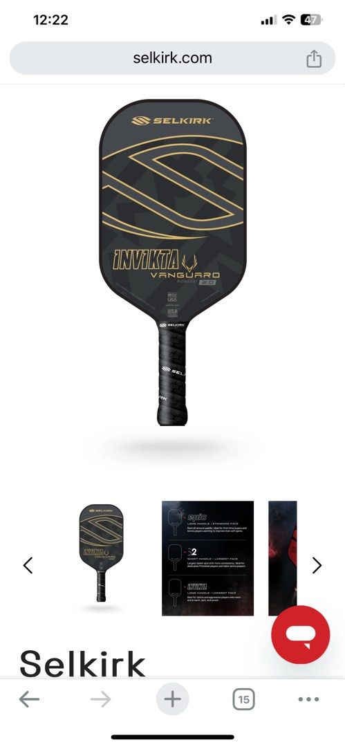 Selkirk invicta vanguard pickleball paddle, Sports Equipment, Sports ...