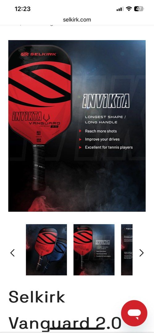 Selkirk invicta vanguard pickleball paddle, Sports Equipment, Sports ...