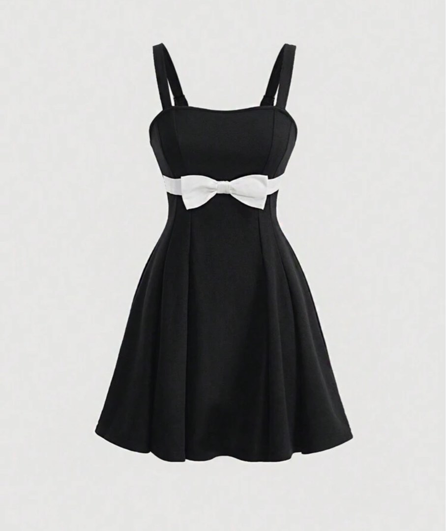 Shein black ribbon dress, Women's Fashion, Tops, Blouses on Carousell