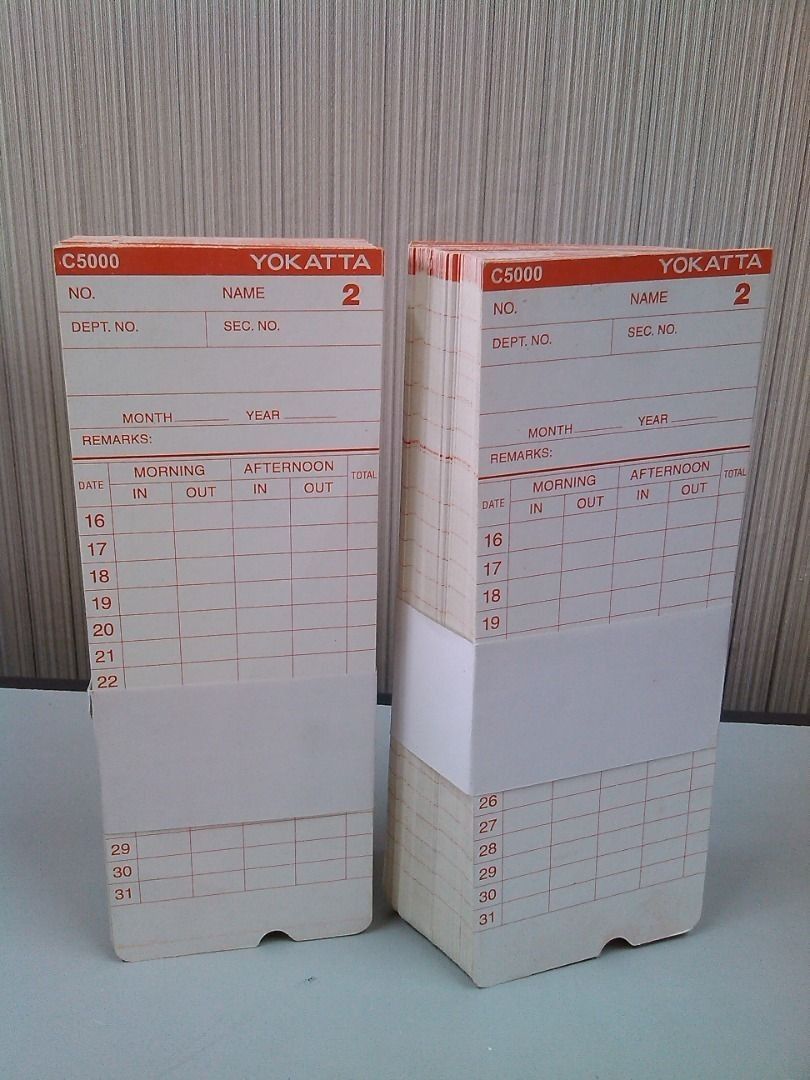 TIME CARDS, BUNDY CLOCK TIME CARD, PUNCH CARD, YOKATTA C-5000 & C-9000 ...