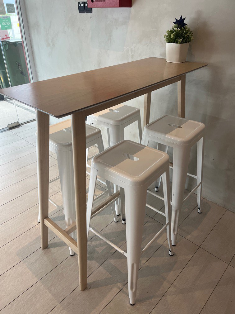 Wooden high table with 4 aluminium high chair, Furniture & Home Living ...