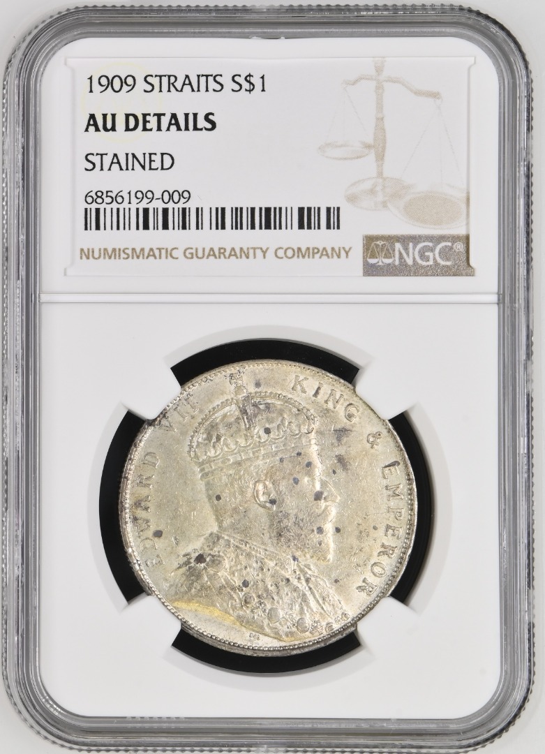 1909 Straits Settlements One Dollar Silver Coin Singapore strait settlement key date year ...