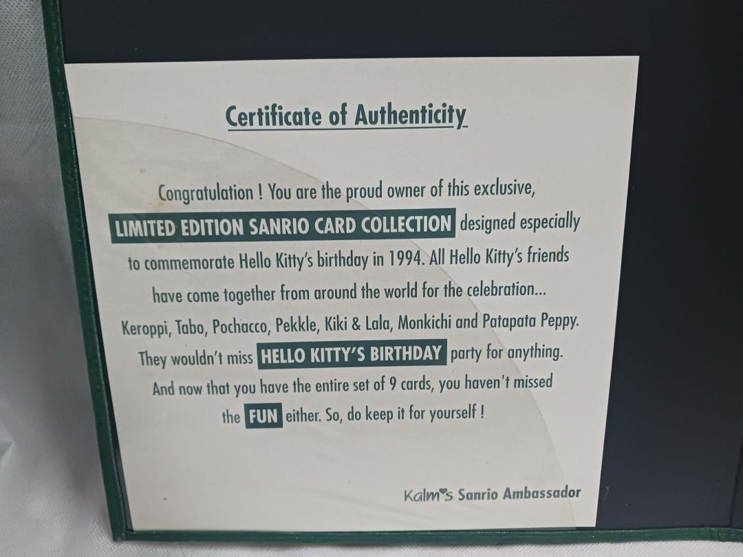 (有圖代表有貨不用問 直接出價) 1994年 絕版 珍藏本連卡通咭 Kalm's Hello Kitty's Birthday ...