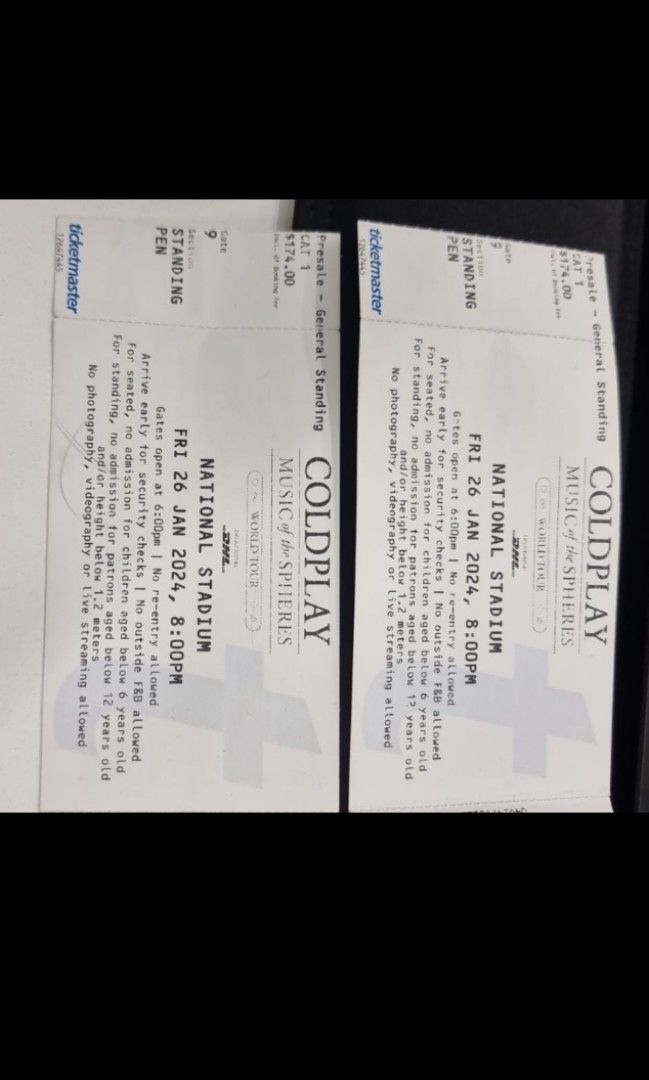 2 X Coldplay ticket Standing Pen - 26 Jan 2024, Tickets & Vouchers ...