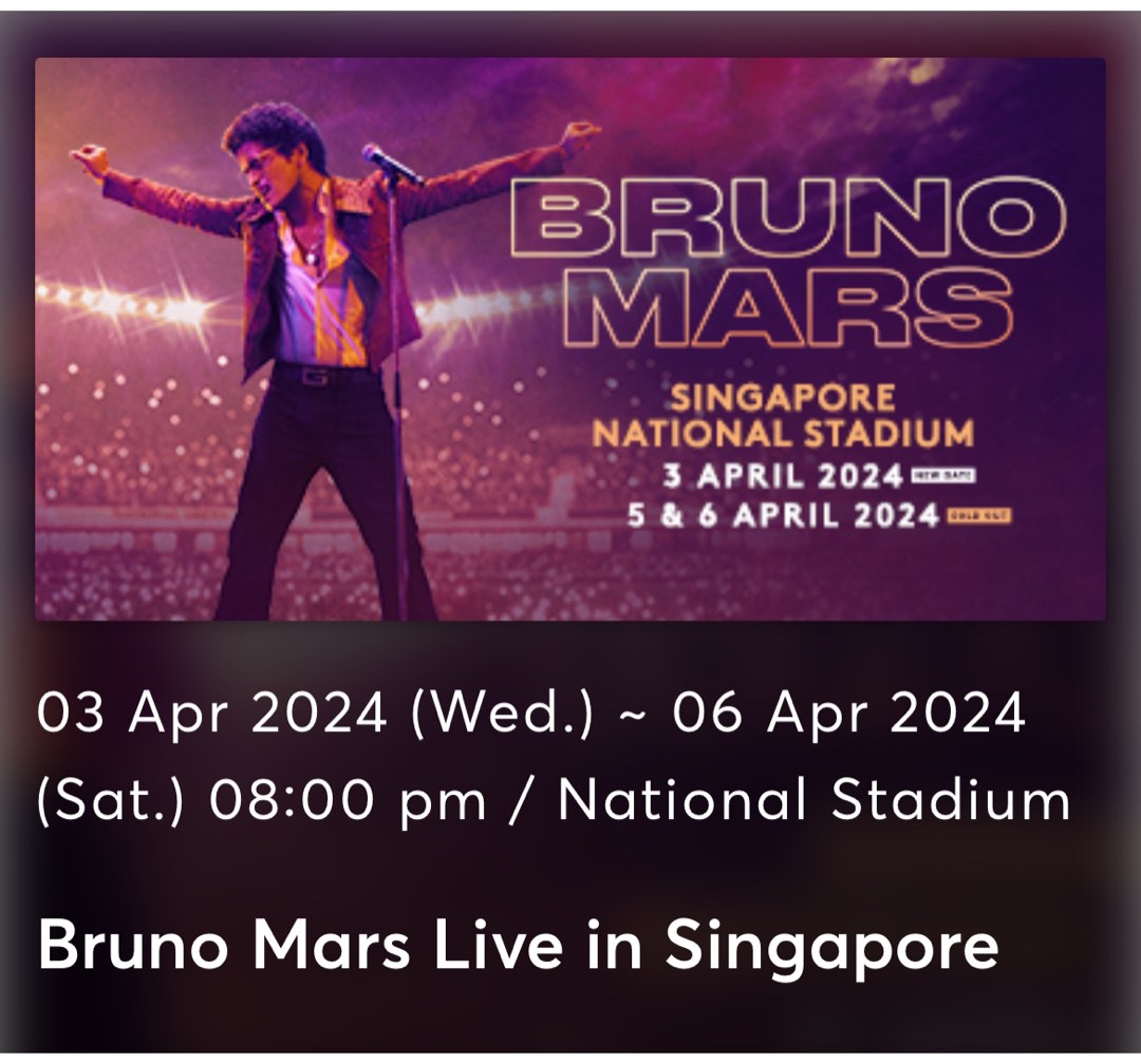 5 Apr BRUNO MARS Cat 4 Tickets, Tickets & Vouchers, Event Tickets on ...