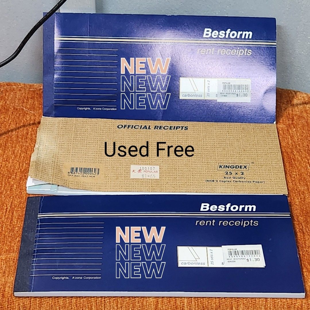 ️ 2 x new 1 half used free receipt long books bestform rent receipts ...
