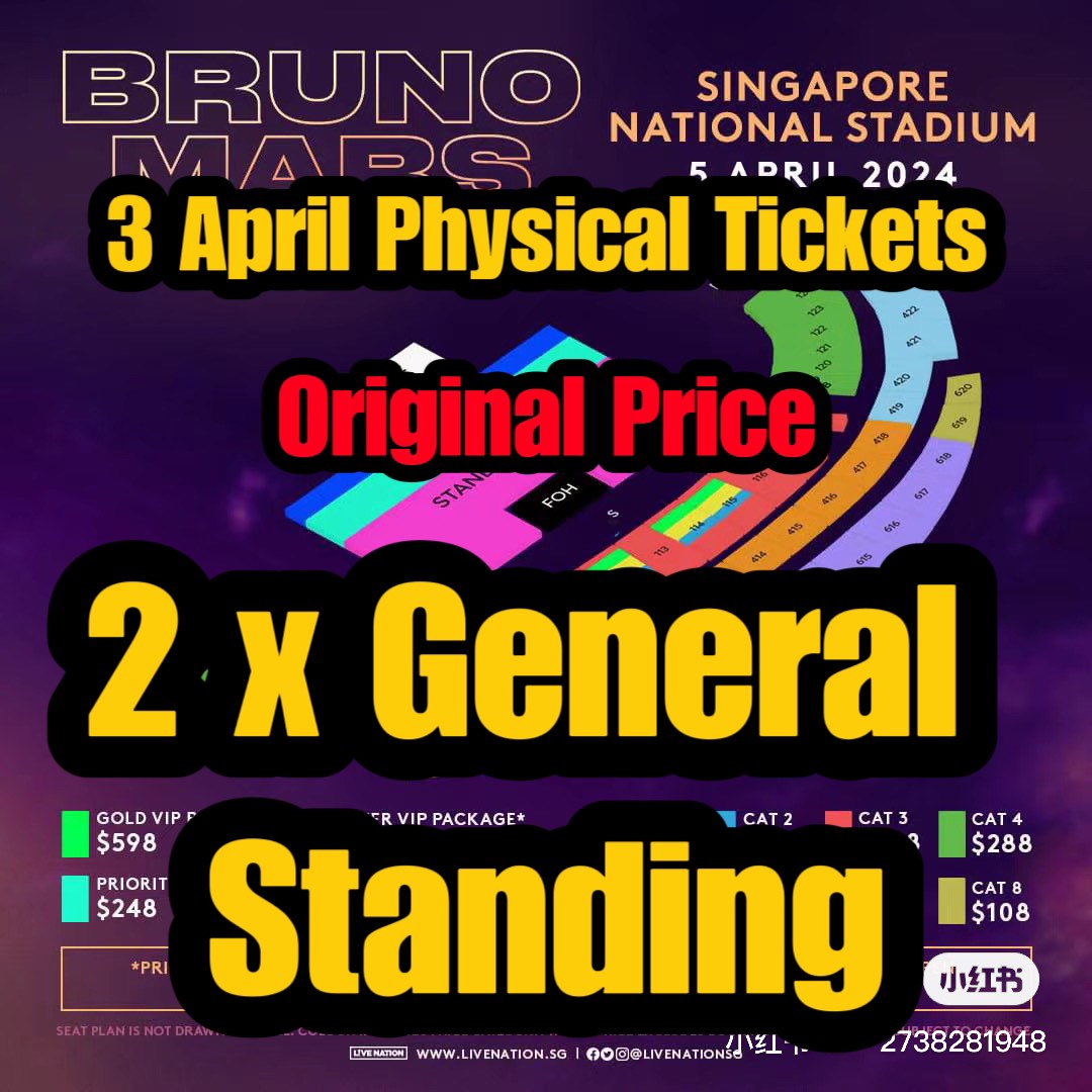Bruno Mars General Standing Original Price Physical Tickets, Tickets & Vouchers, Event Tickets ...