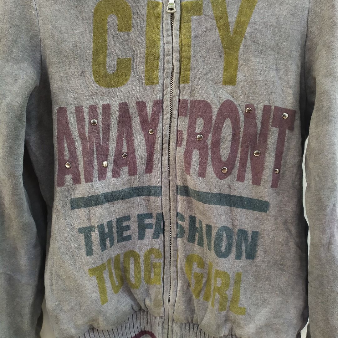 City Away Front Gray Korean Hoodie Jacket, Women's Fashion, Coats, Jackets and Outerwear on ...