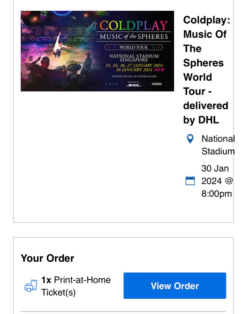 Coldplay Concert Jan 30th, Tickets & Vouchers, Event Tickets on Carousell