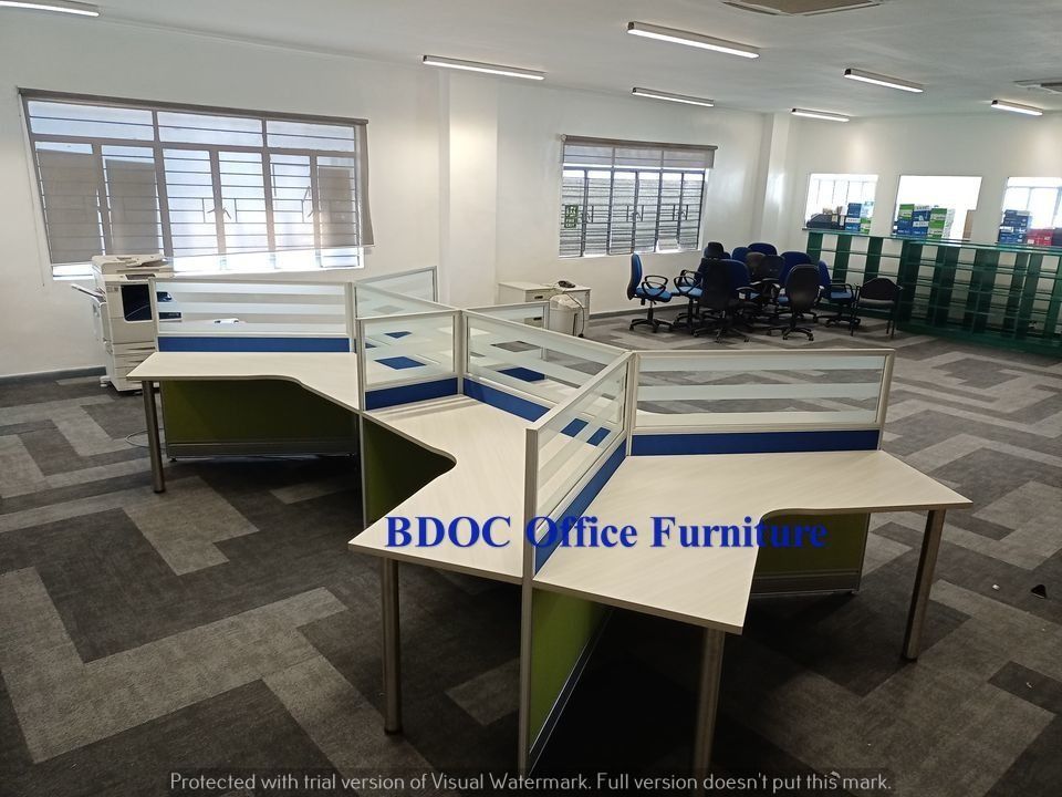 customized shape office table with glass panel / office partition ...