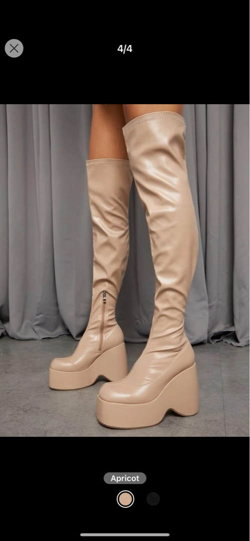 beige thigh high boots platform, Women's Fashion, Footwear, Boots on ...