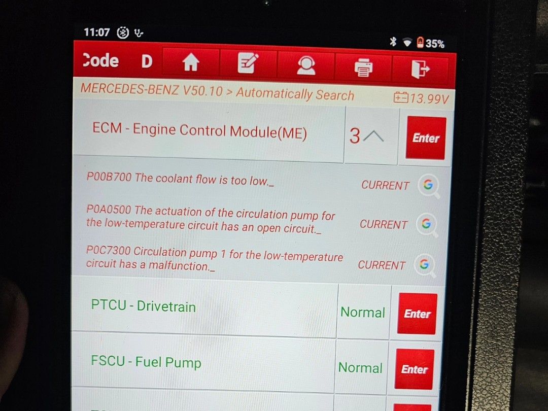 Mercedes M264 Coolant Circulation Pump Fault P00B700 P0A0500 P0C7300 ...