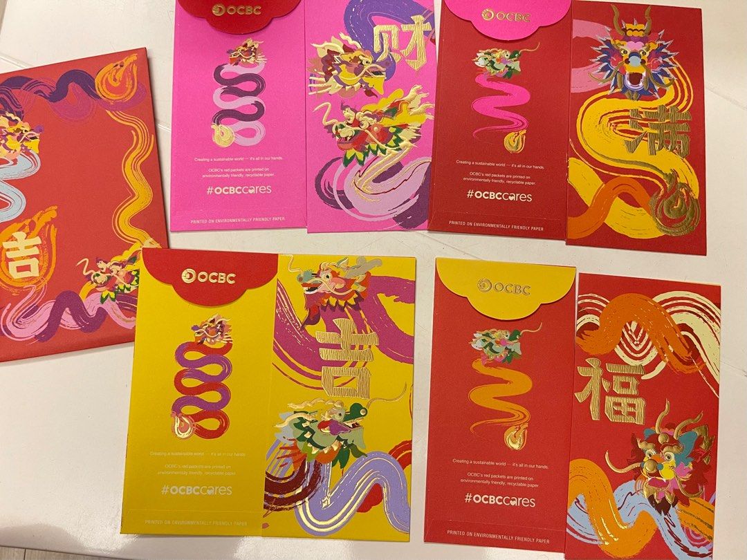 OCBC Red Packet 2024 / Ang Pow 8 pieces / Angpow Packet, Hobbies & Toys, Stationery & Craft, Art ...