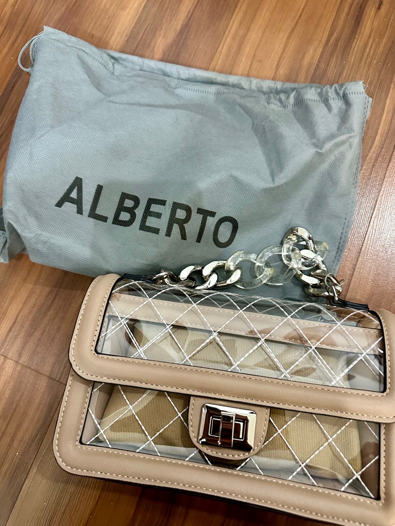 Original ALBERTO Nude Transparent Sling Bag with Long Strap and Gold ...