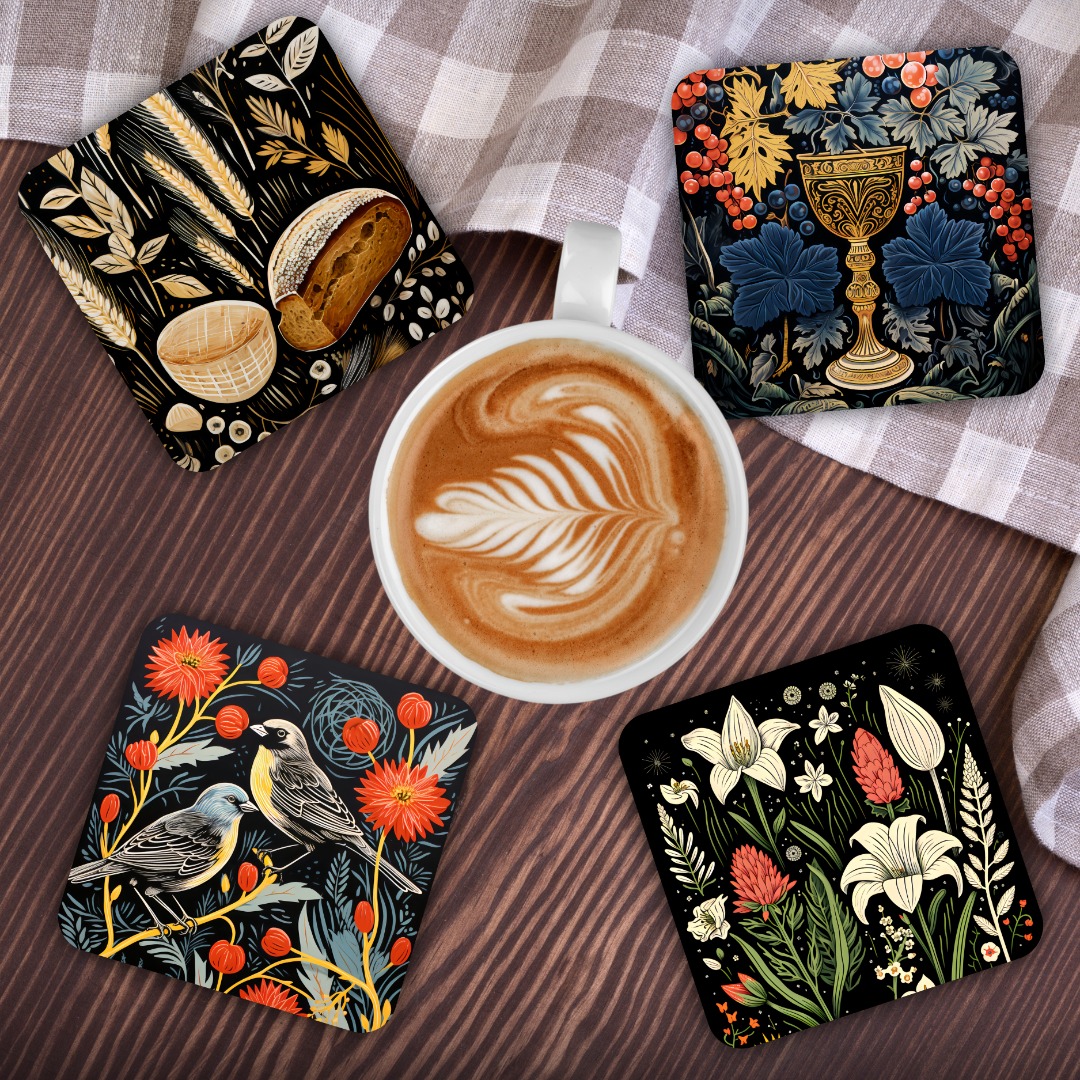 Premium Coasters. Set of 4. Holy Communion. High Gloss Cork-back. 9.5cm ...