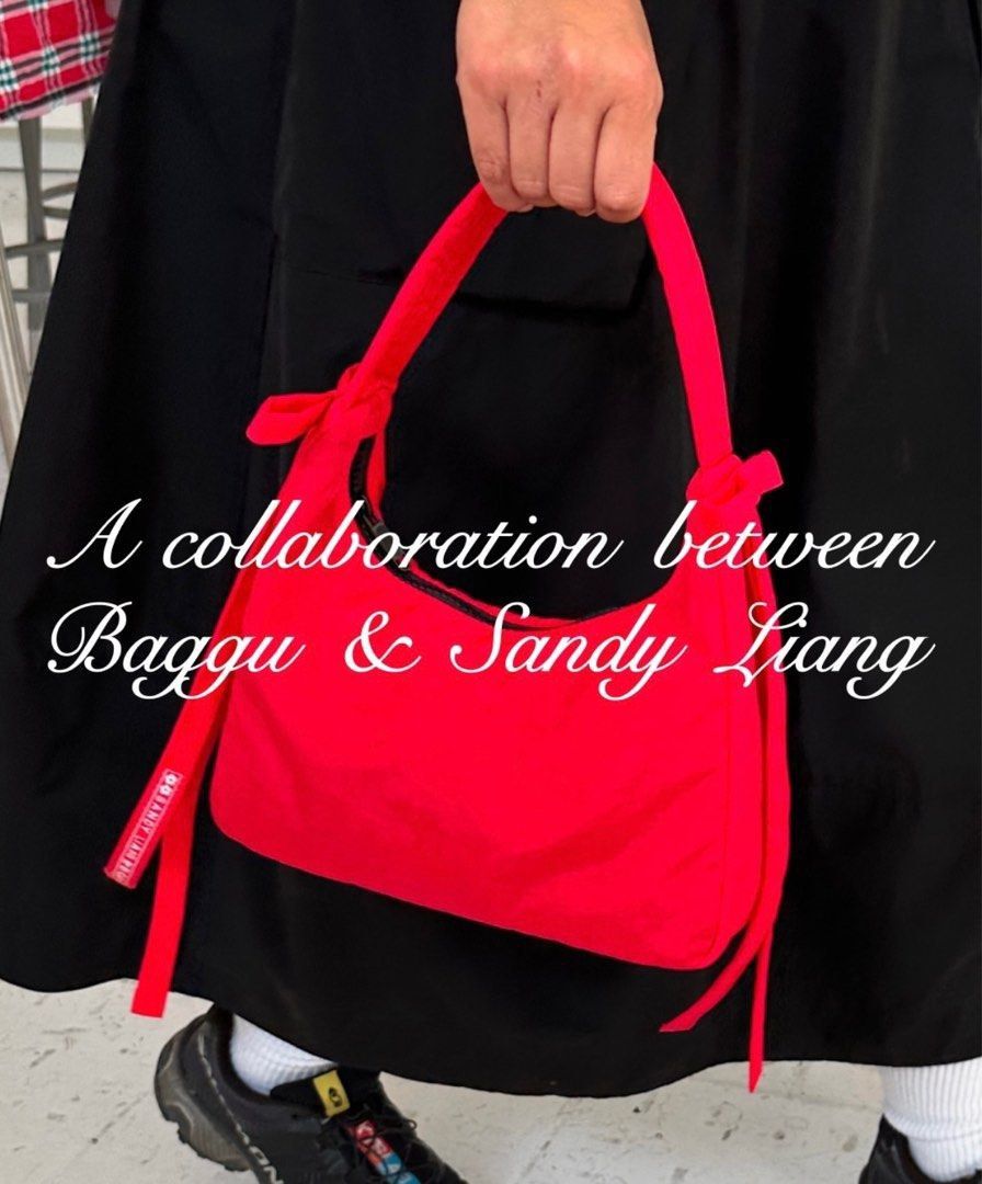 Sandy Liang Baggu Candy Apple Red Mini Red Bow Bag, Women's Fashion ...