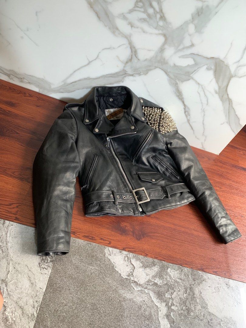 Schott perfecto 618 custome spike leather biker jacket Made in usa ...