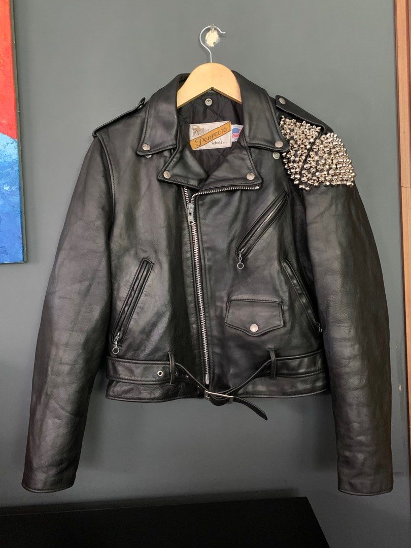 Schott perfecto 618 custome spike leather biker jacket Made in usa ...