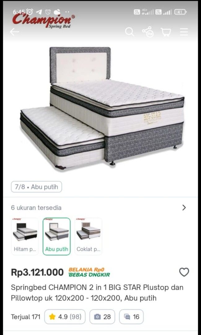 Spring bad champion 2 in 1 Big star 120 × 200 | kasur atas bawah ...