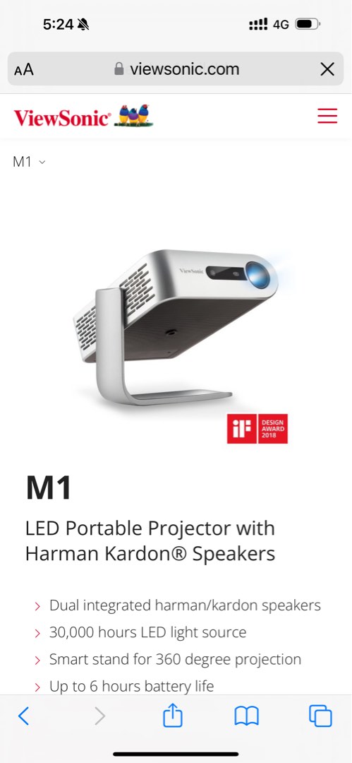 Viewsonic M1 LED Portable Projector with Harman Kardon® Speakers, TV ...