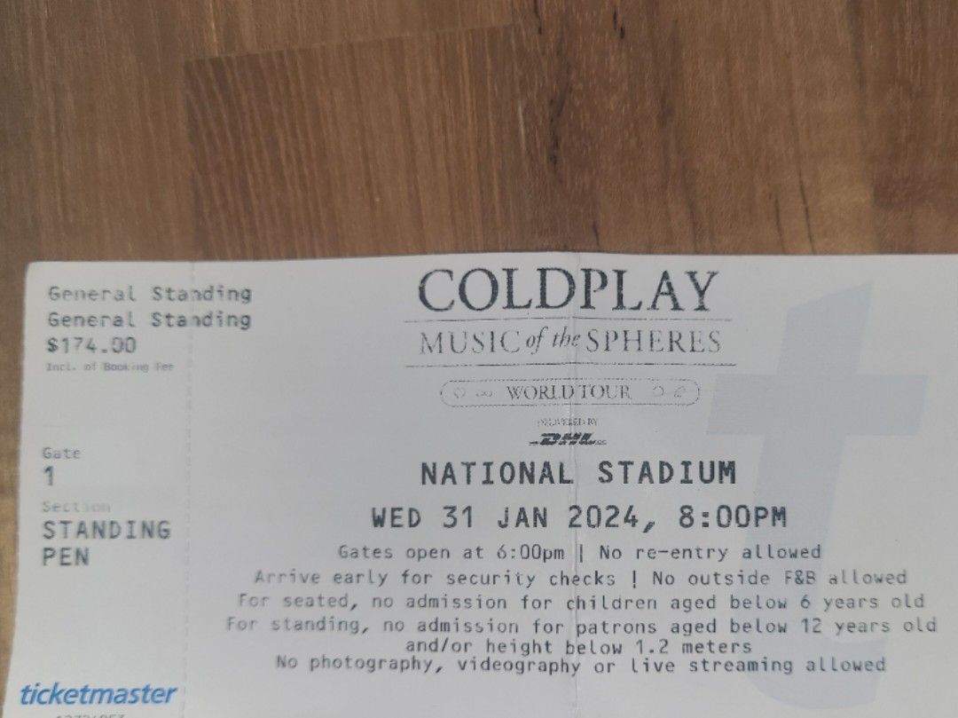 WTT 31 Jan to 27 Jan Coldplay Standing Ticket, Tickets & Vouchers ...