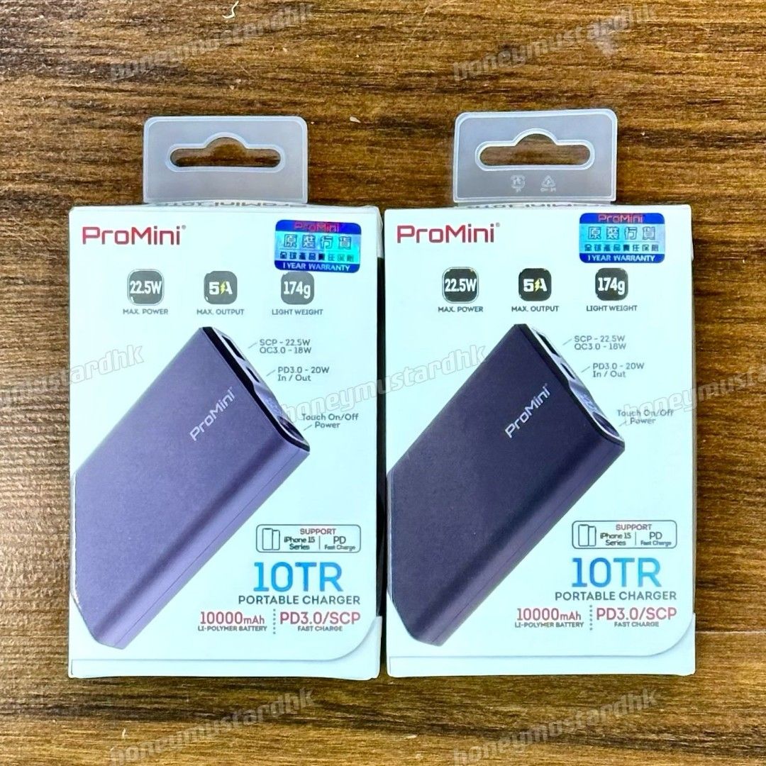 門市全新現貨‼️ ProMini 10TR 10000mAh 快速充電流動電池（2色：黑，灰）, 手提電話, 電話及其他裝置配件, 電池及 ...