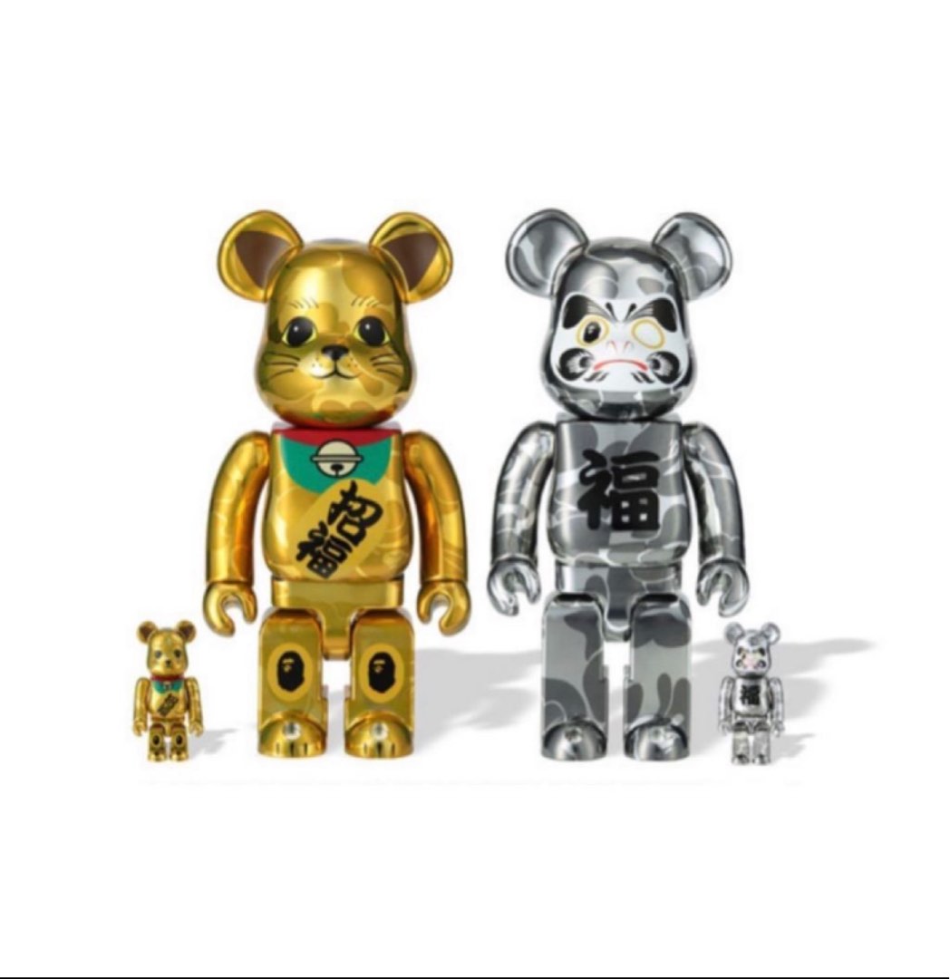 Bape Gold Manekineko Silver Daruma 400% + 100% Set of 4, Hobbies & Toys ...