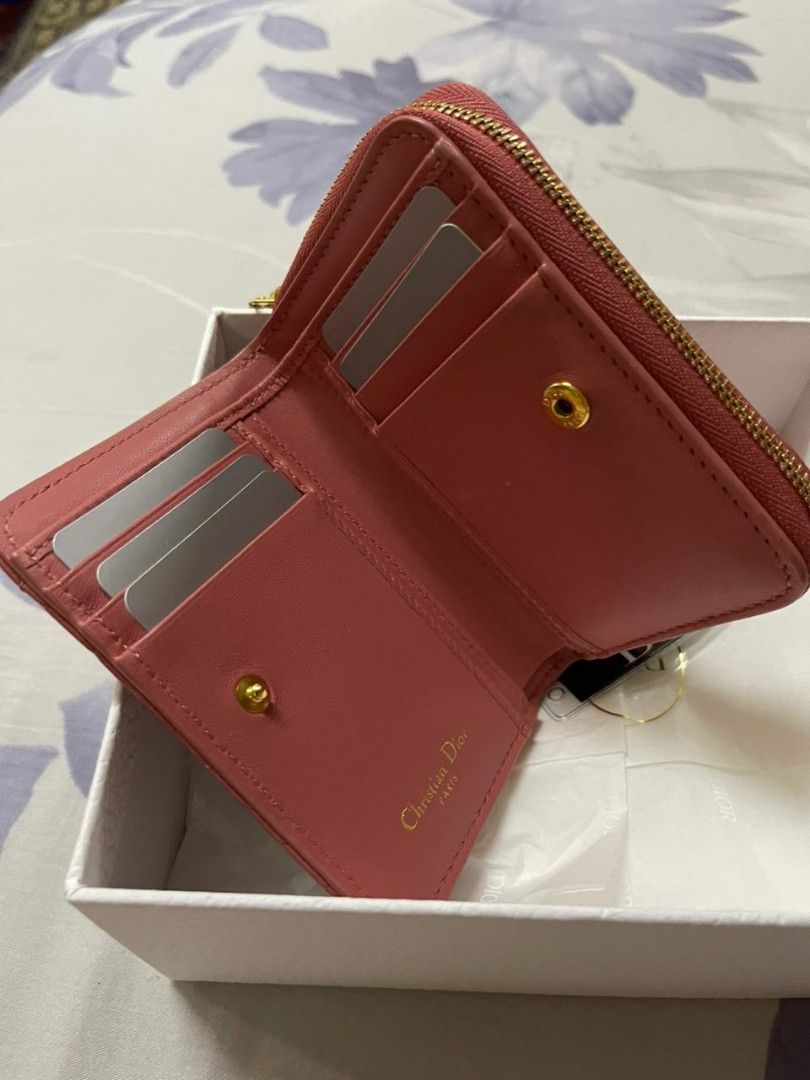 DIOR CARO SCARLET SMALL WALLET PINK, Luxury, Bags & Wallets on Carousell