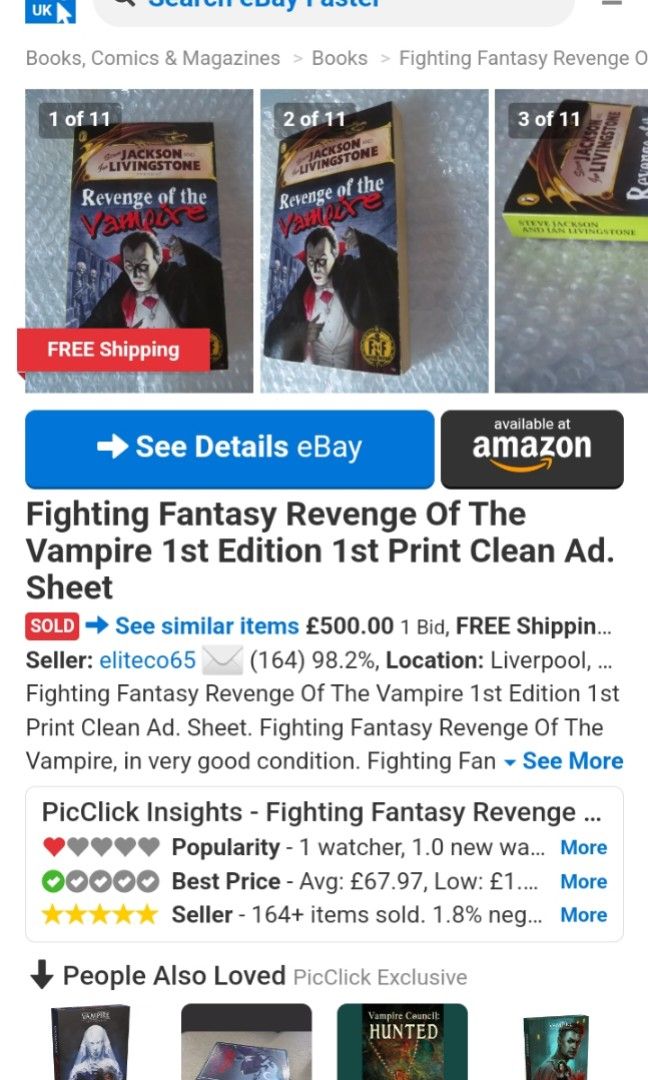 Fighting Fantasy gamebook FF58 Avenge of the Vampire, Hobbies & Toys, Books & Magazines ...