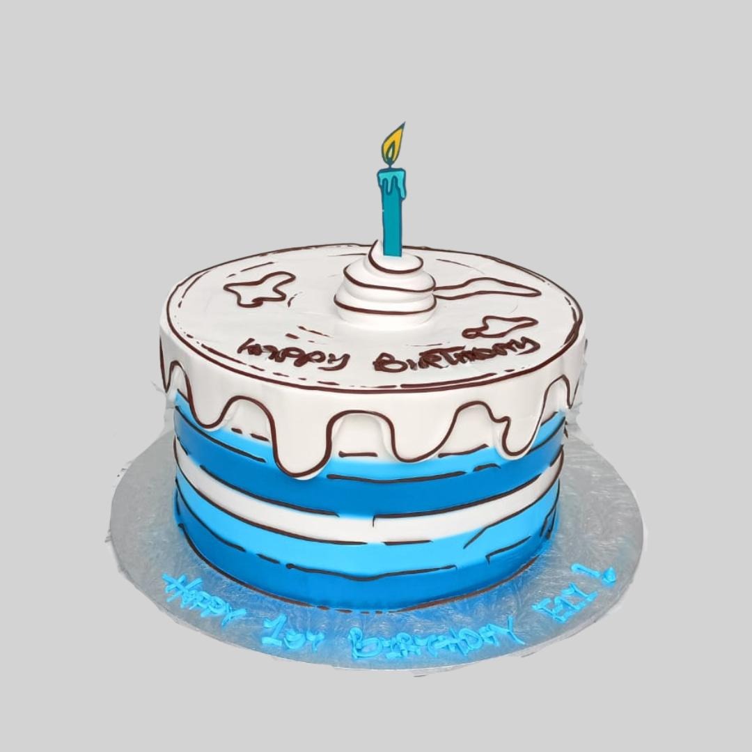 Halal-Certified Blue Comic Cake, Food & Drinks, Homemade Bakes on Carousell