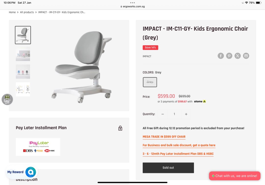 IMPACT - Kids Ergonomic Chair (Grey), Furniture & Home Living ...