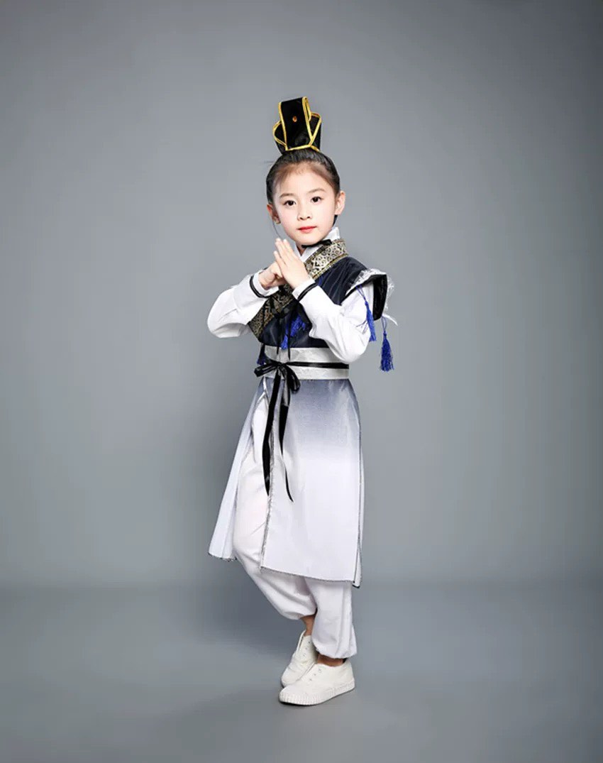Kids han scholar Chinese traditional hanfu wushu costume cosplay ...