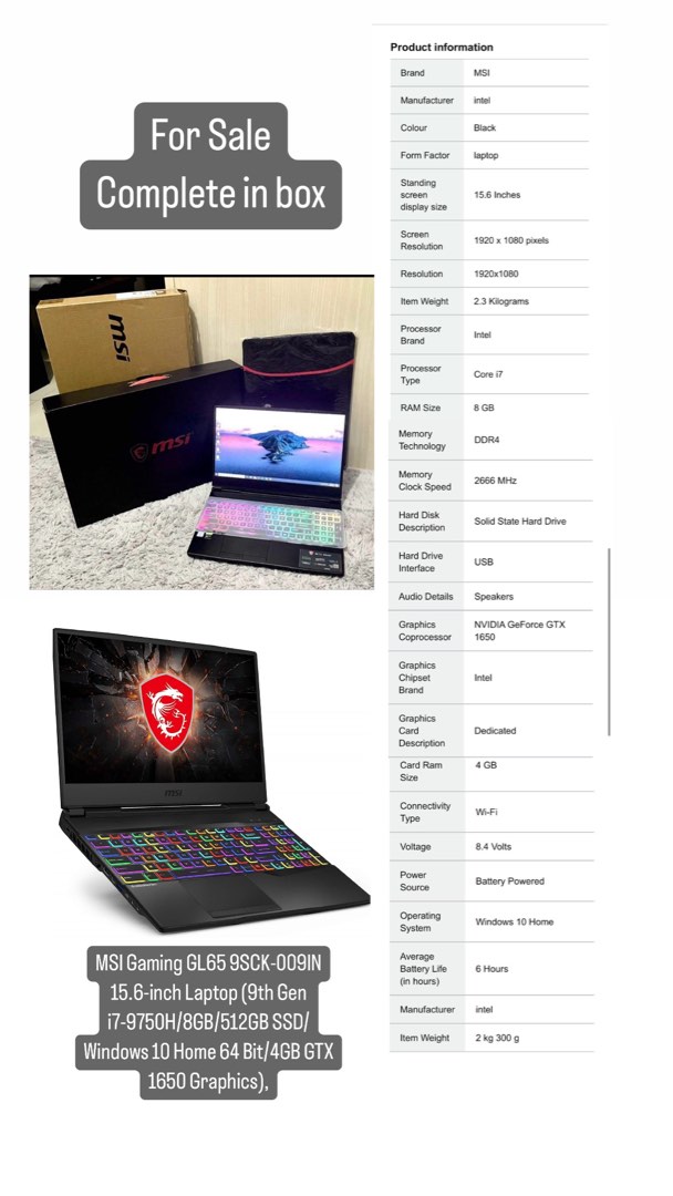 MSI Gaming Laptop i7 9th Gen, Computers & Tech, Laptops & Notebooks on ...