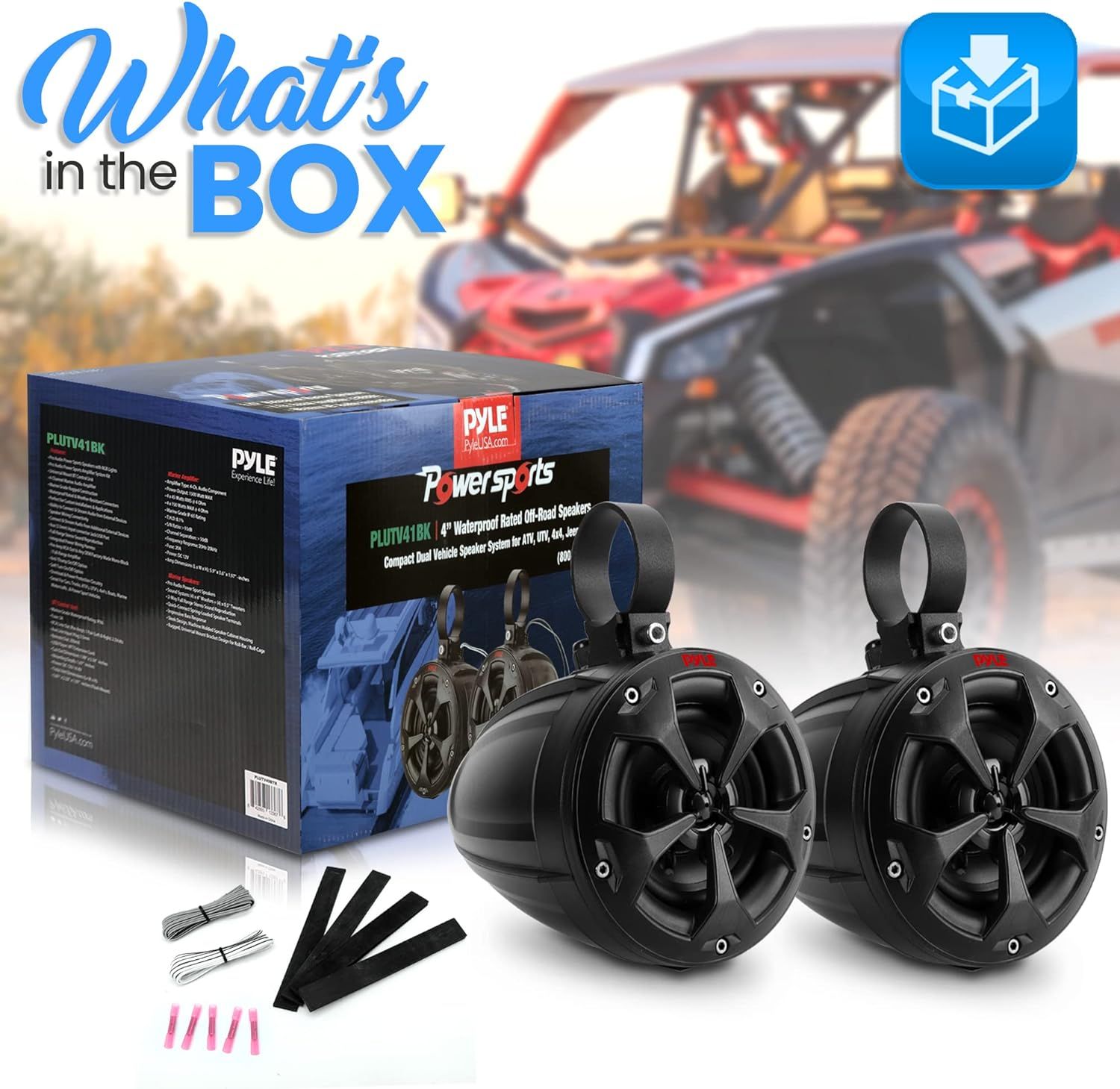 Pyle PLUTV41BK 2-Way Dual Waterproof Off-Road Speakers, 4 Inch 800 Watt Marine Grade Wakeboard ...
