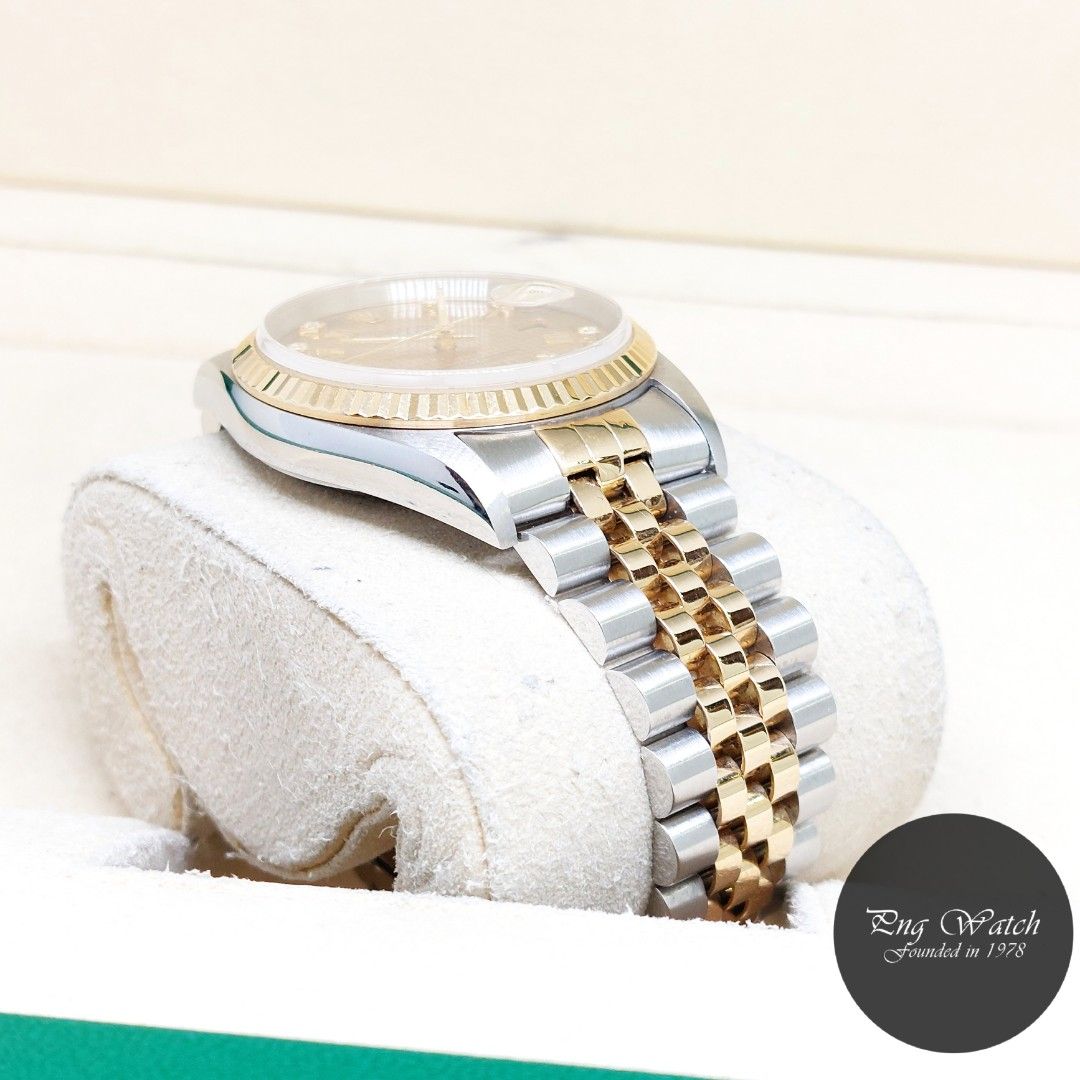 Rolex 36mm Oyster Perpetual 18K Half Yellow Gold Houndstooth Diamonds Dial Datejust REF: 16233 ...