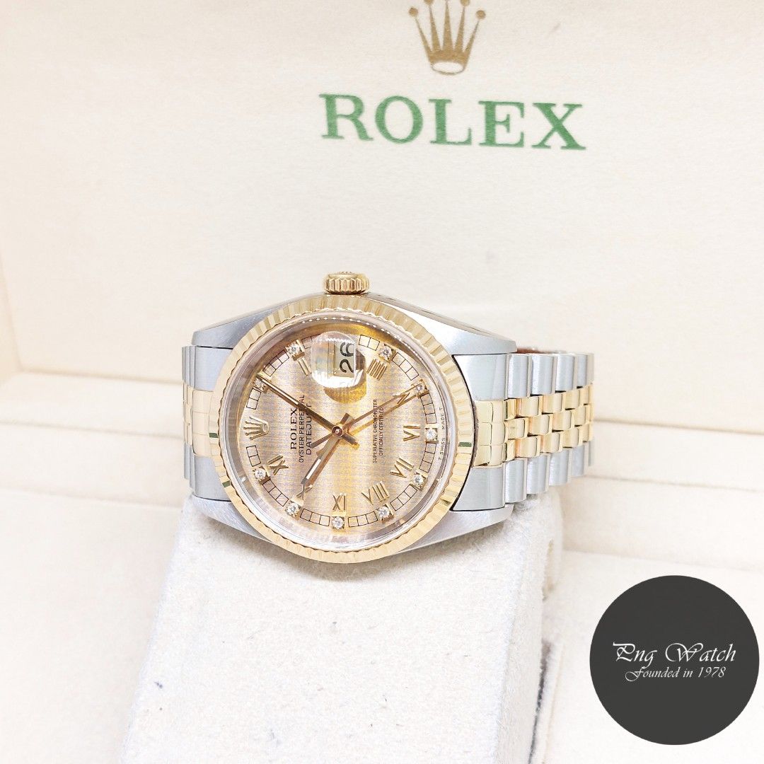 Rolex 36mm Oyster Perpetual 18K Half Yellow Gold Houndstooth Diamonds Dial Datejust REF: 16233 ...