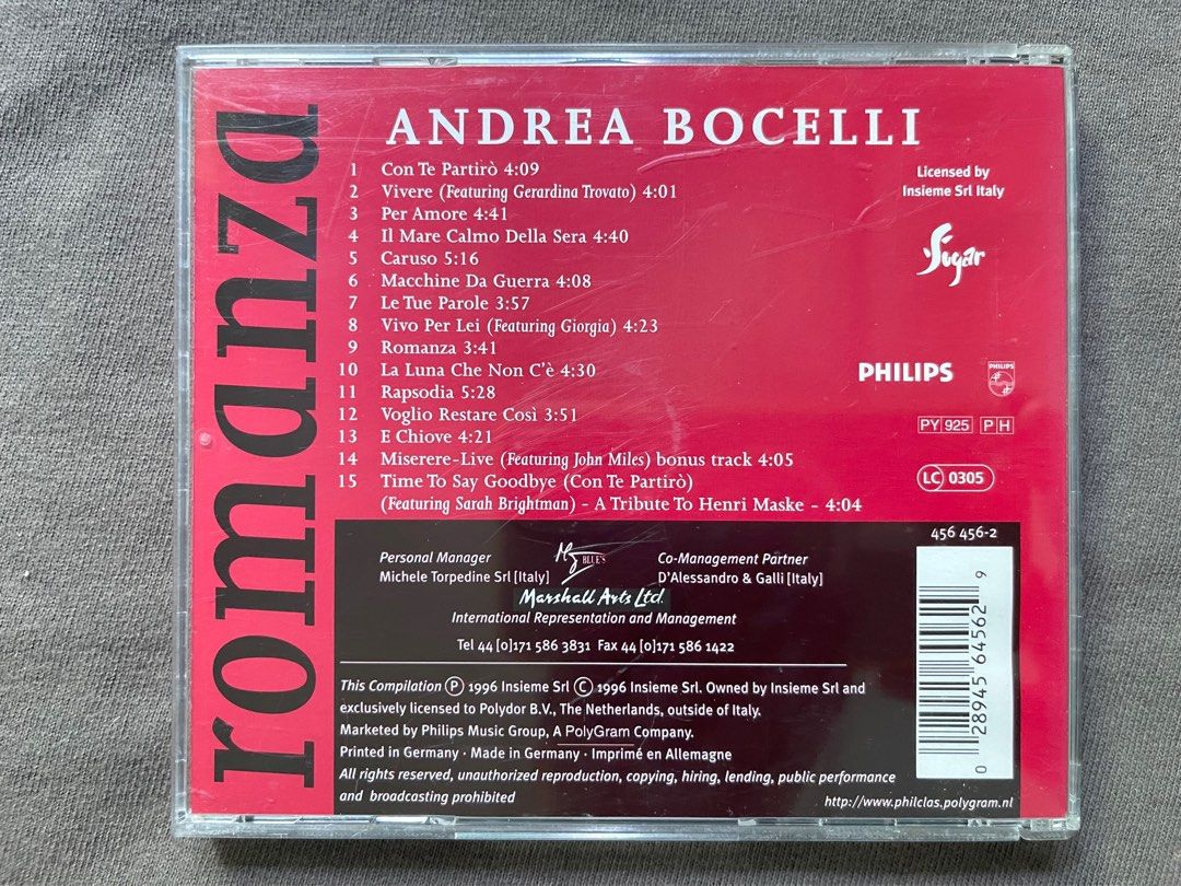 ANDREA BOCELLI - ROMANZA, Hobbies & Toys, Music & Media, CDs & DVDs on ...