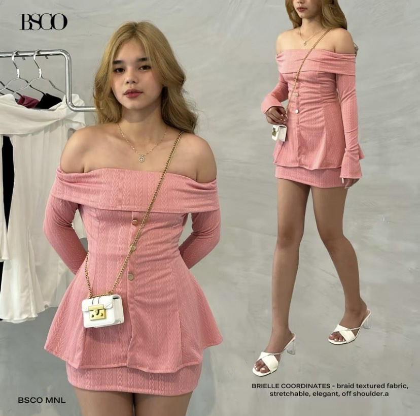 bsco pink off shoulder coordinate, Women's Fashion, Dresses & Sets ...