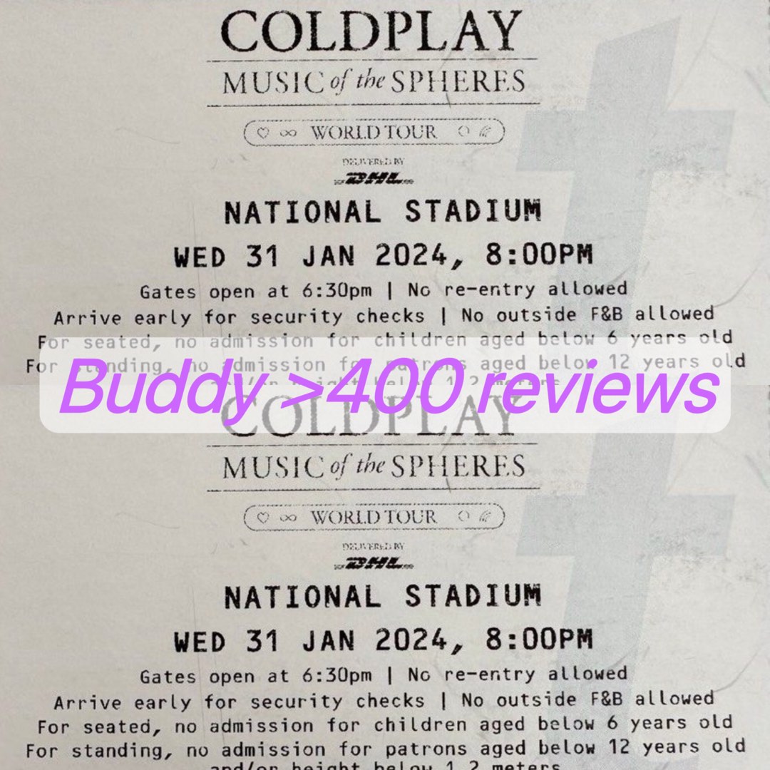 Coldplay 31 Jan VIP Cat 1 Row 4 $700 per physical ticket 31/01 January ...
