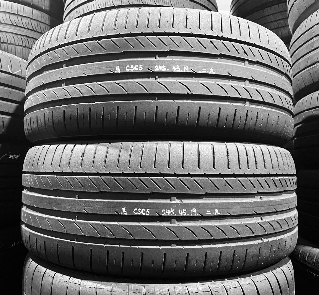 🔥CONTINENTAL CSC5 2條19吋 245-45-19 2454519 二手呔 補呔 中古呔 賽車 換呔 救車 電競, 汽車配件, 車軚 - Carousell
